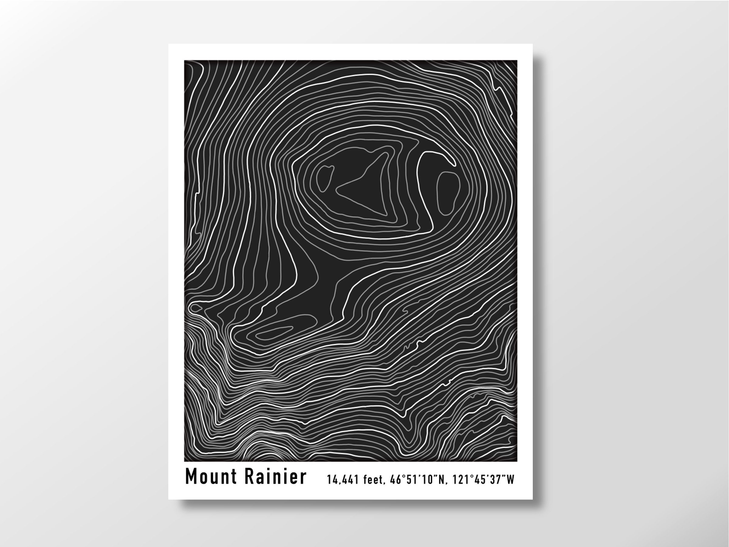 Mount Rainier Topographic Map Poster, Home Decor for Mountain Lover or ...