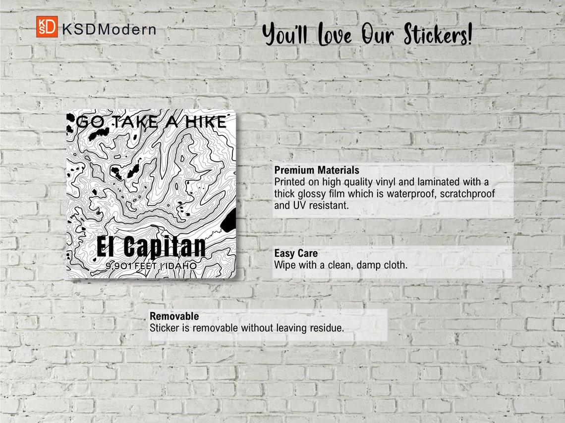 El Capitan Topographic Mountain Map Sticker Minimal Modern Mountain ...