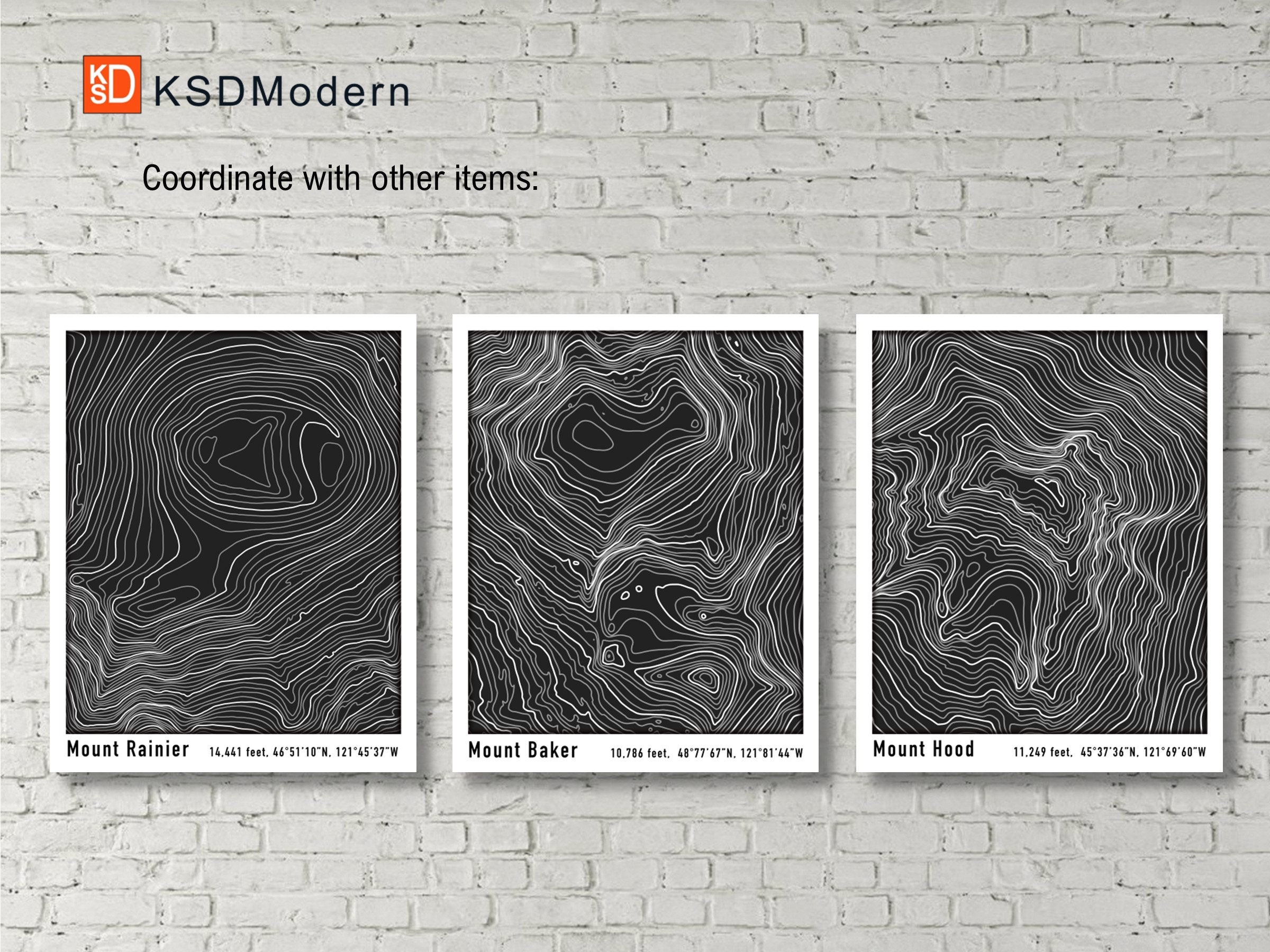 Mount Baker Topographic Map Poster, White Lines on Black Background ...