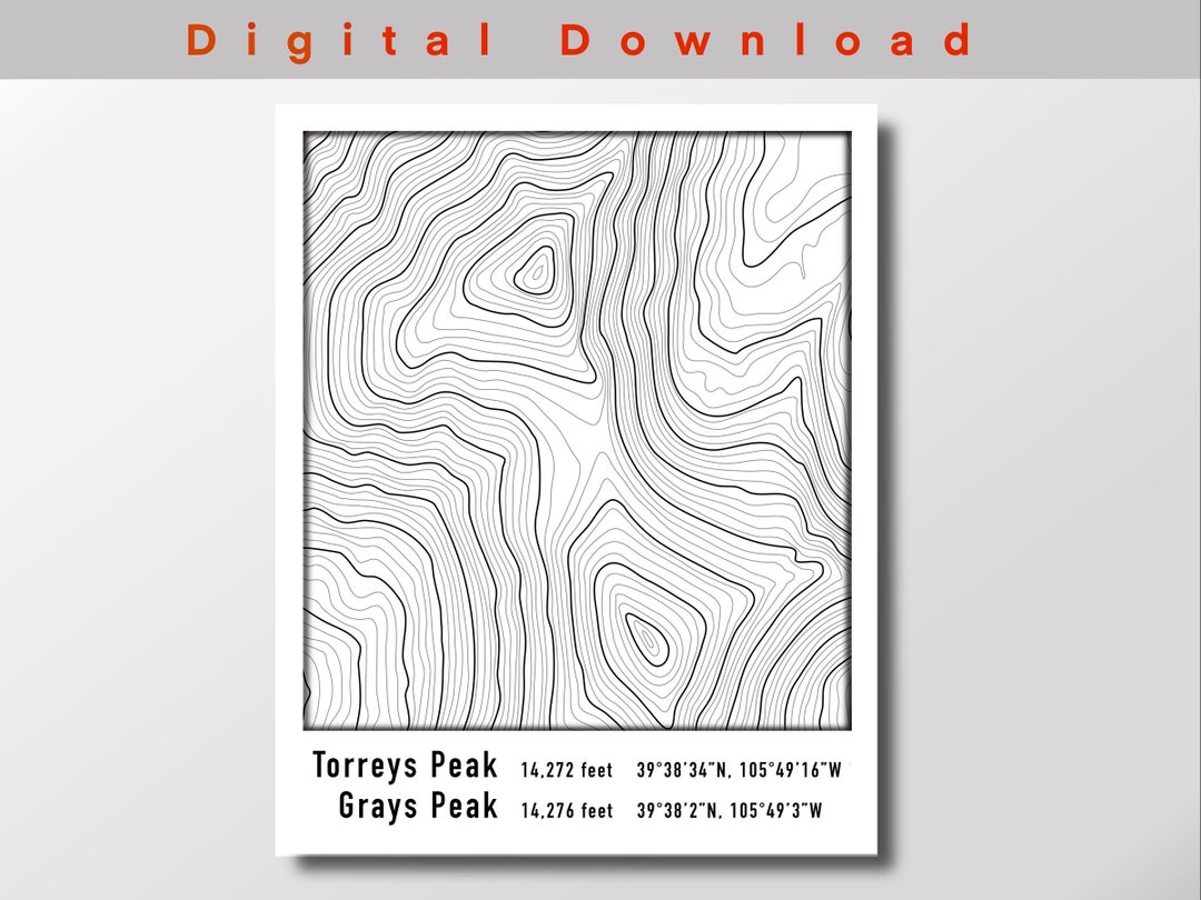 Torreys Peak and Grays Peak Topographic Map Poster, DIGITAL DOWNLOAD ...