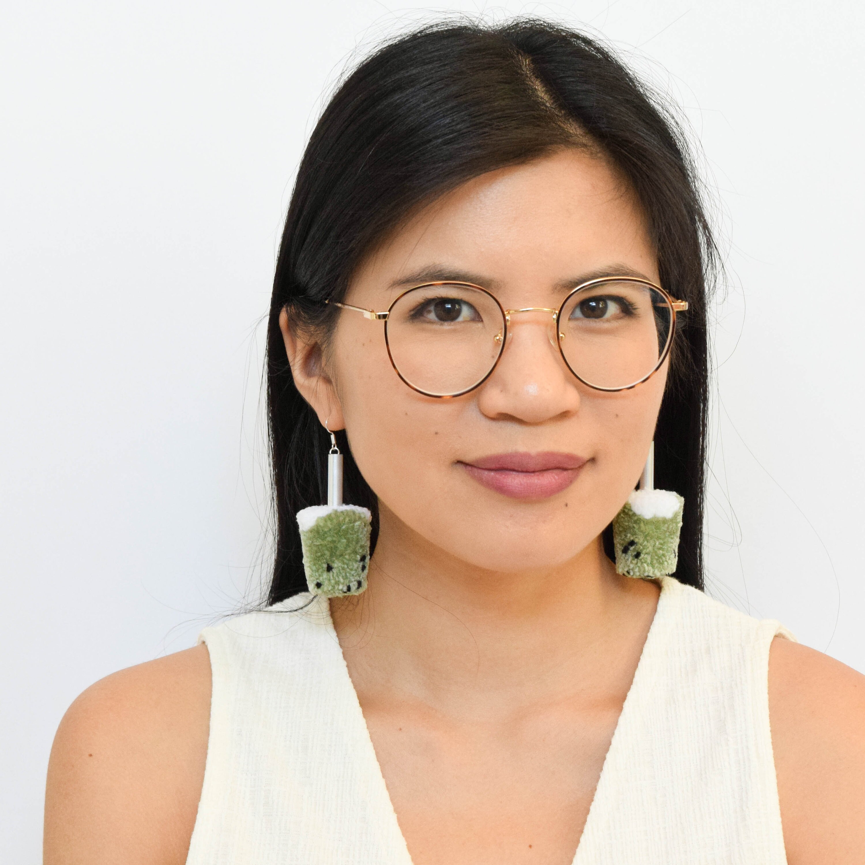 Matcha Bubble Tea Boba Pom Pom Earrings - Etsy