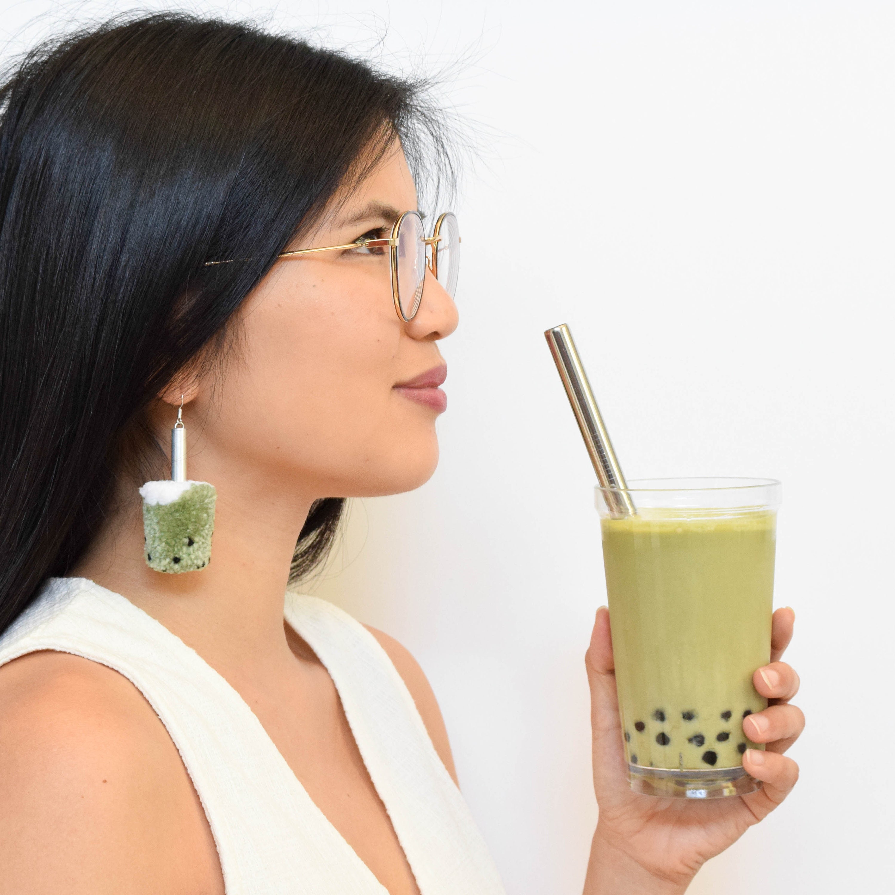 Matcha Bubble Tea Boba Pom Pom Earrings - Etsy