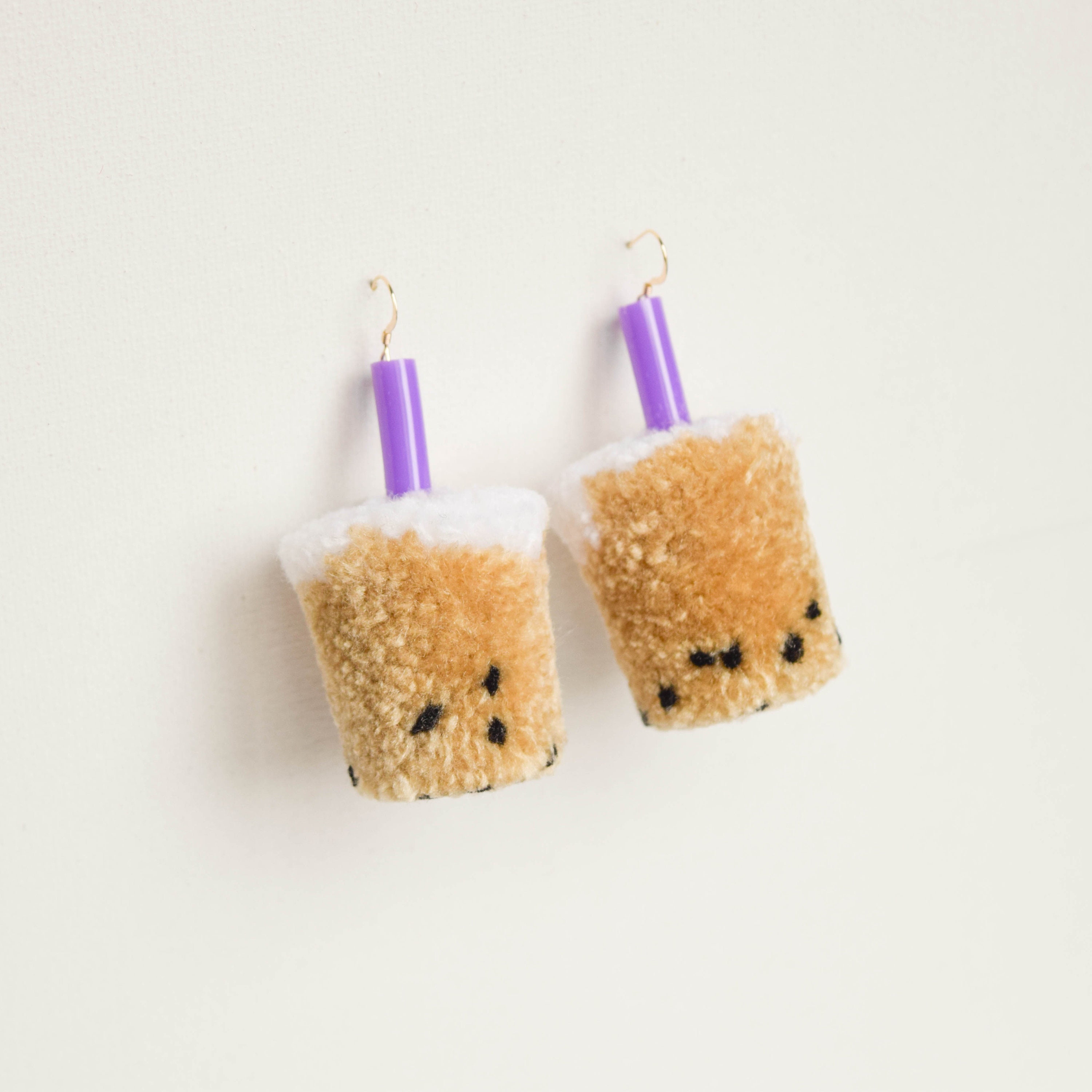 Boba Milk Tea Bubble Tea Pom Pom Earrings With Purple Straws - Etsy