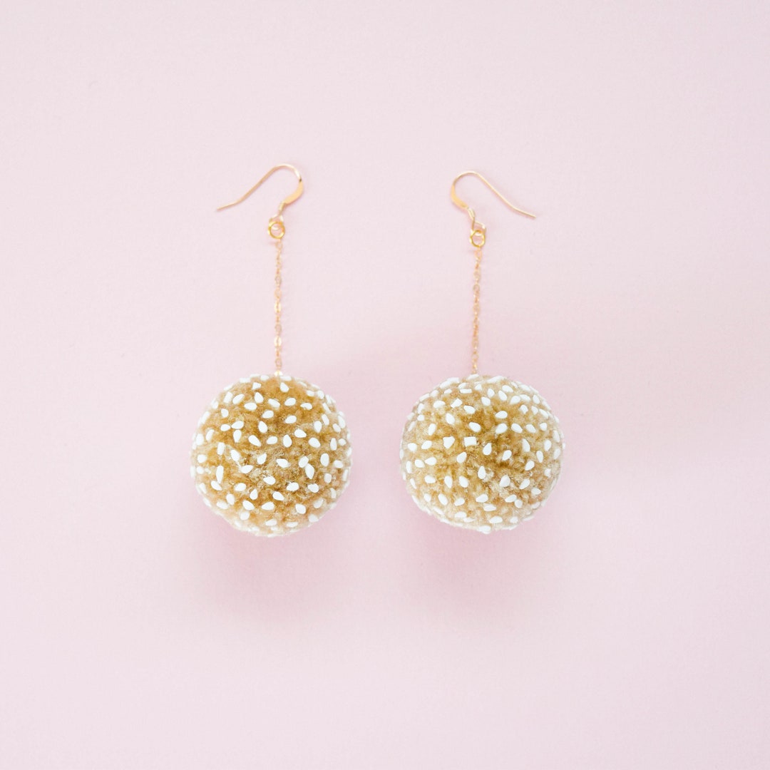 Sesame Ball Dim Sum Pom Pom Earrings - Etsy