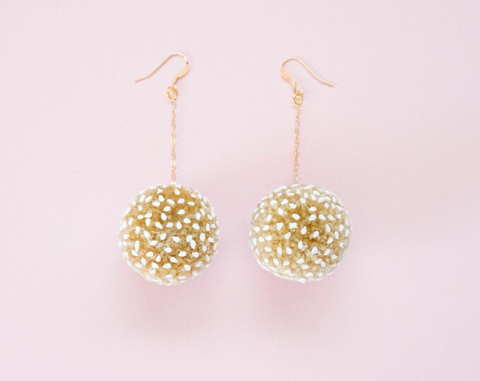 Sesame Ball Dim Sum Pom Pom Earrings - Etsy