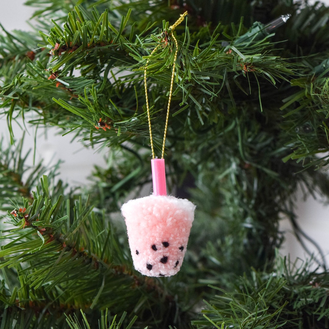 Strawberry Boba Tea Pom Pom Christmas Ornament - Etsy