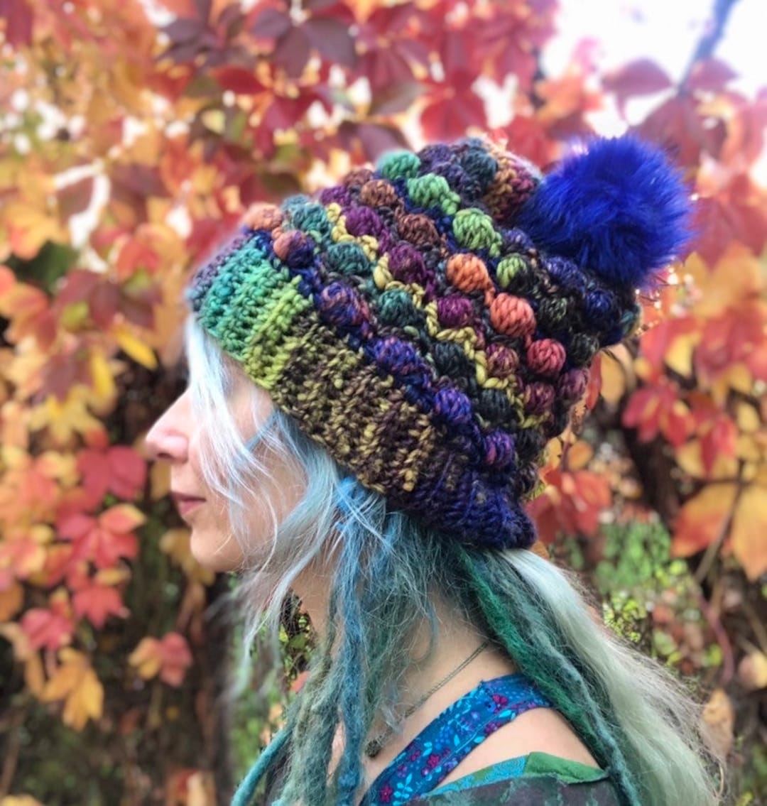 Crochet Colorful Hat With Pompon, Crochet Hat With Pom-pom, Colorful ...