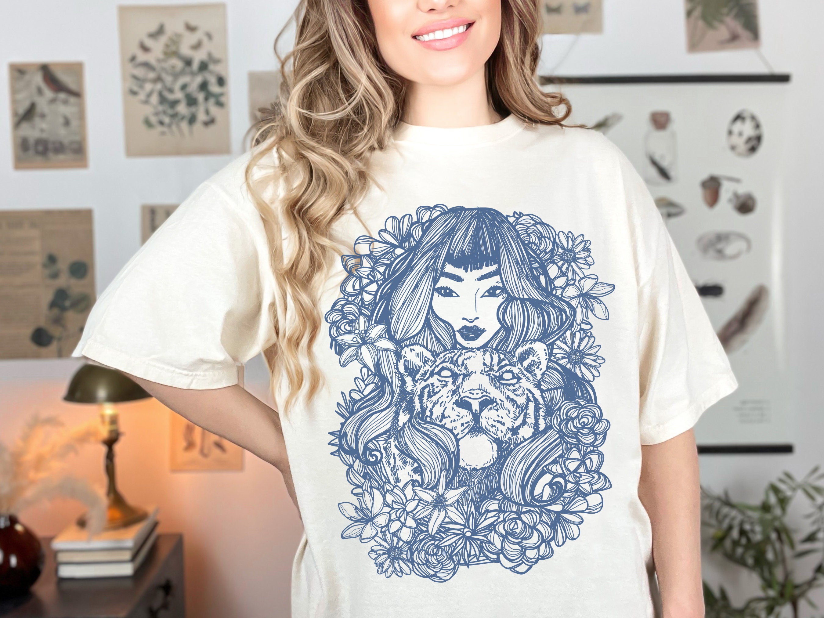 Lotus Flower Drawing Shirt, Tiger Sketch Tshirt, Pencil Flower Drawing ...