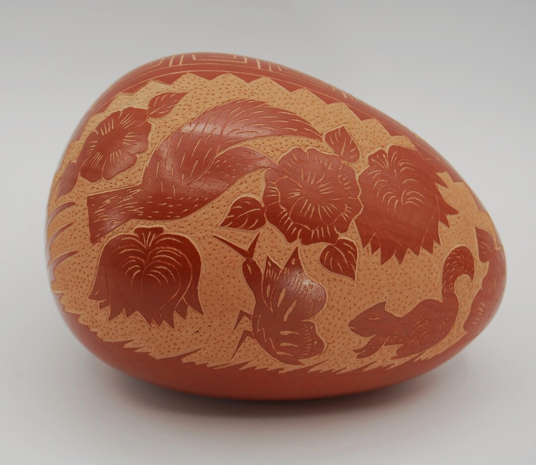 Jemez Pottery Egg Animals Sgraffito Carved Animals Birds Floral Brenda ...