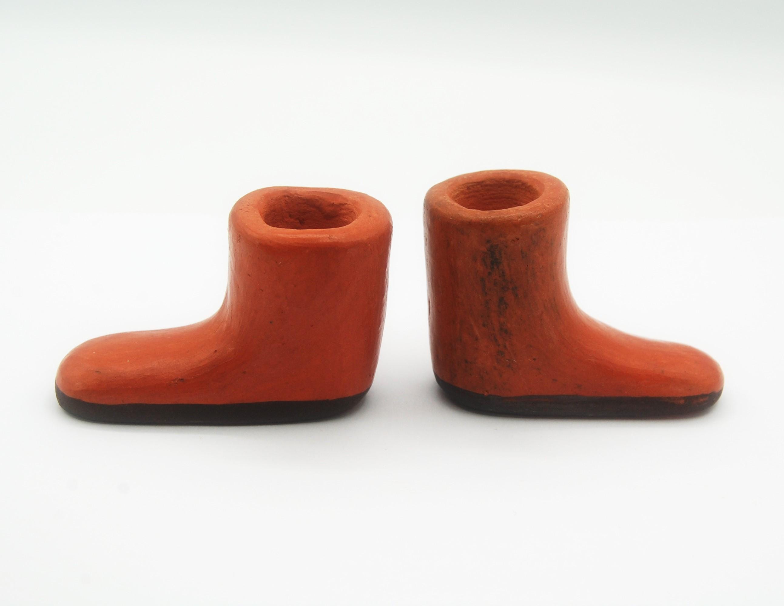 Mini Pueblo Pottery Redware Moccasin Boots Buttons MM5 Polished Pair ...