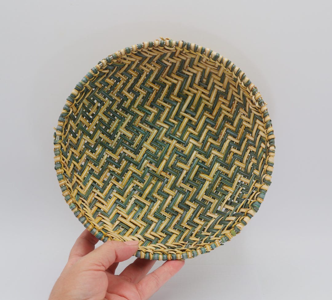 Hopi Sifter Basket Blue Green Round Large Yucca Fringed Edge Signed ...