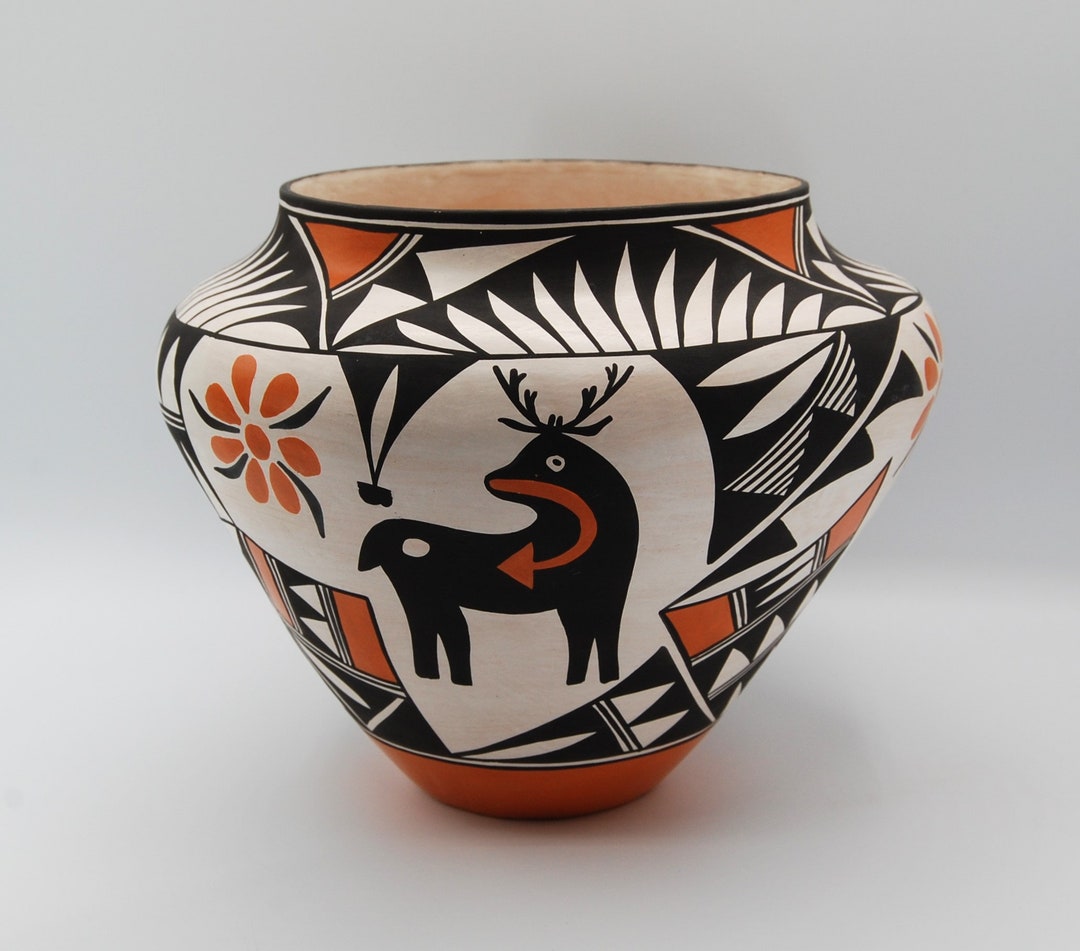 Reserved Acoma Loretta Joe Deer Heartline Pot Olla Flower Floral ...