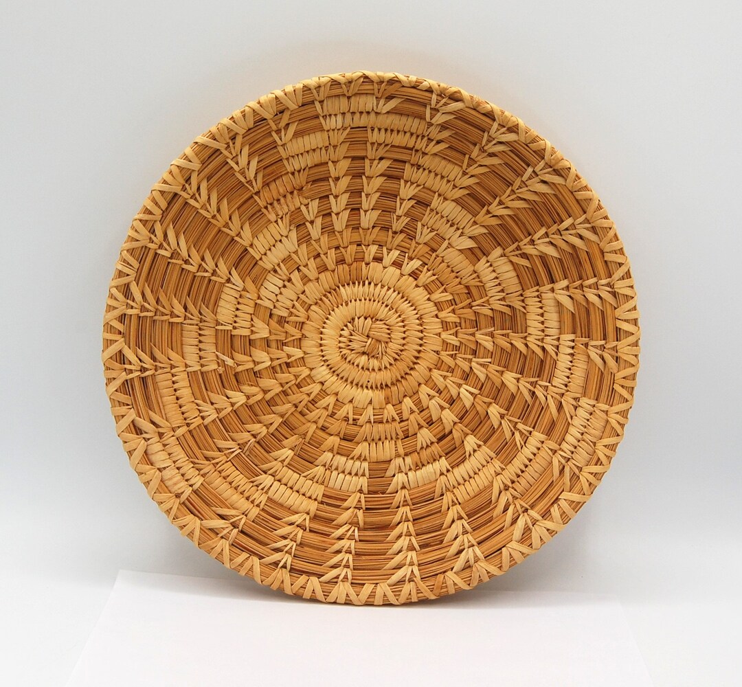 Tohono O’odham Basket Squash Blossom Design Coil Plaque Low Bowl Signed ...