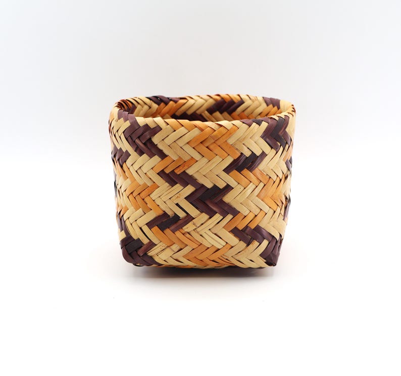 Cherokee Qualla Basket Rivercane Double Walled Mid Century Polychrome ...