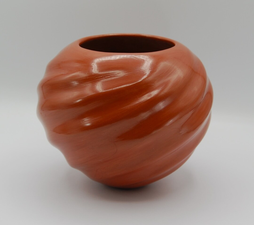 Mata Ortiz Pot Redware Melon Ribbed Swirl Polished Medium Armando ...