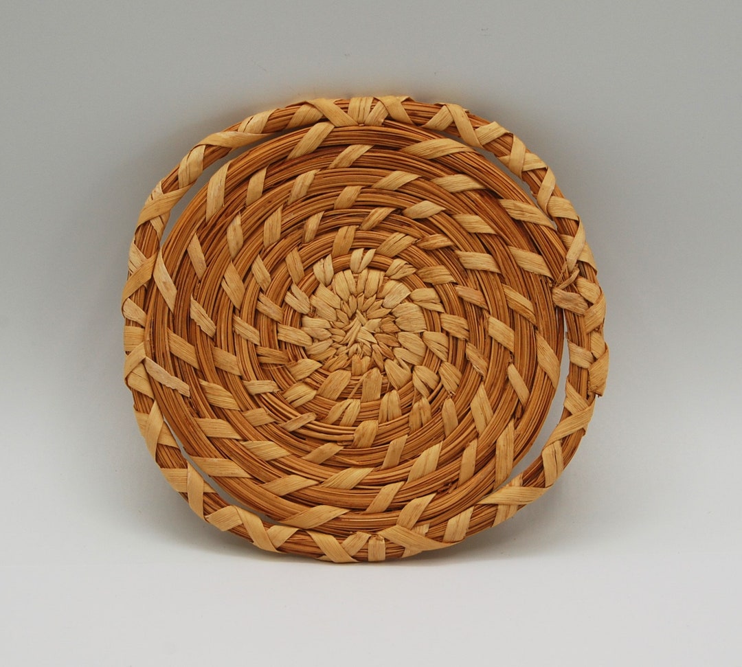 Tohono O'odham Basket Papago Lozenge Shape Tray Fancy Edge Signed 8.75 ...