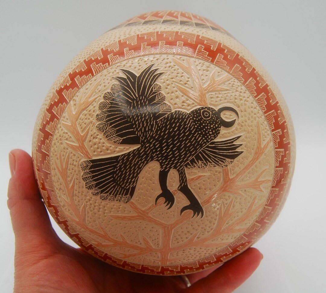 Mata Ortiz Pot Carved Birds Branch Geometric Sgraffito Polychrome ...