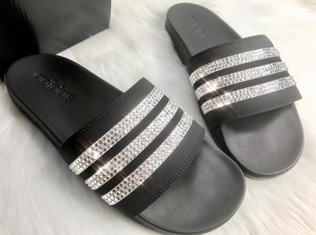 Women's Custom Bling Adidas Slides Bedazzled Custom Slides Adidas Shoes ...