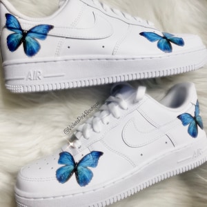 Men’s Custom Nike Air Force 1s Blue Butterflies White Custom Butterfly ...