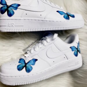 Men’s Custom Nike Air Force 1s Blue Butterflies White Custom Butterfly ...