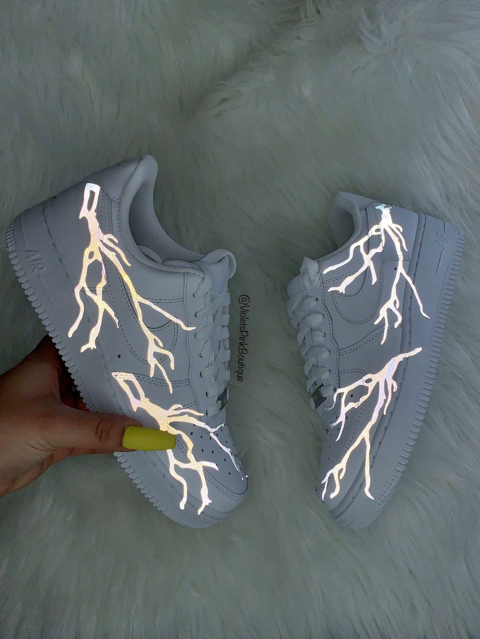 Custom Nike Air Force 1 With Reflective Grey Lightning Bolt - Etsy