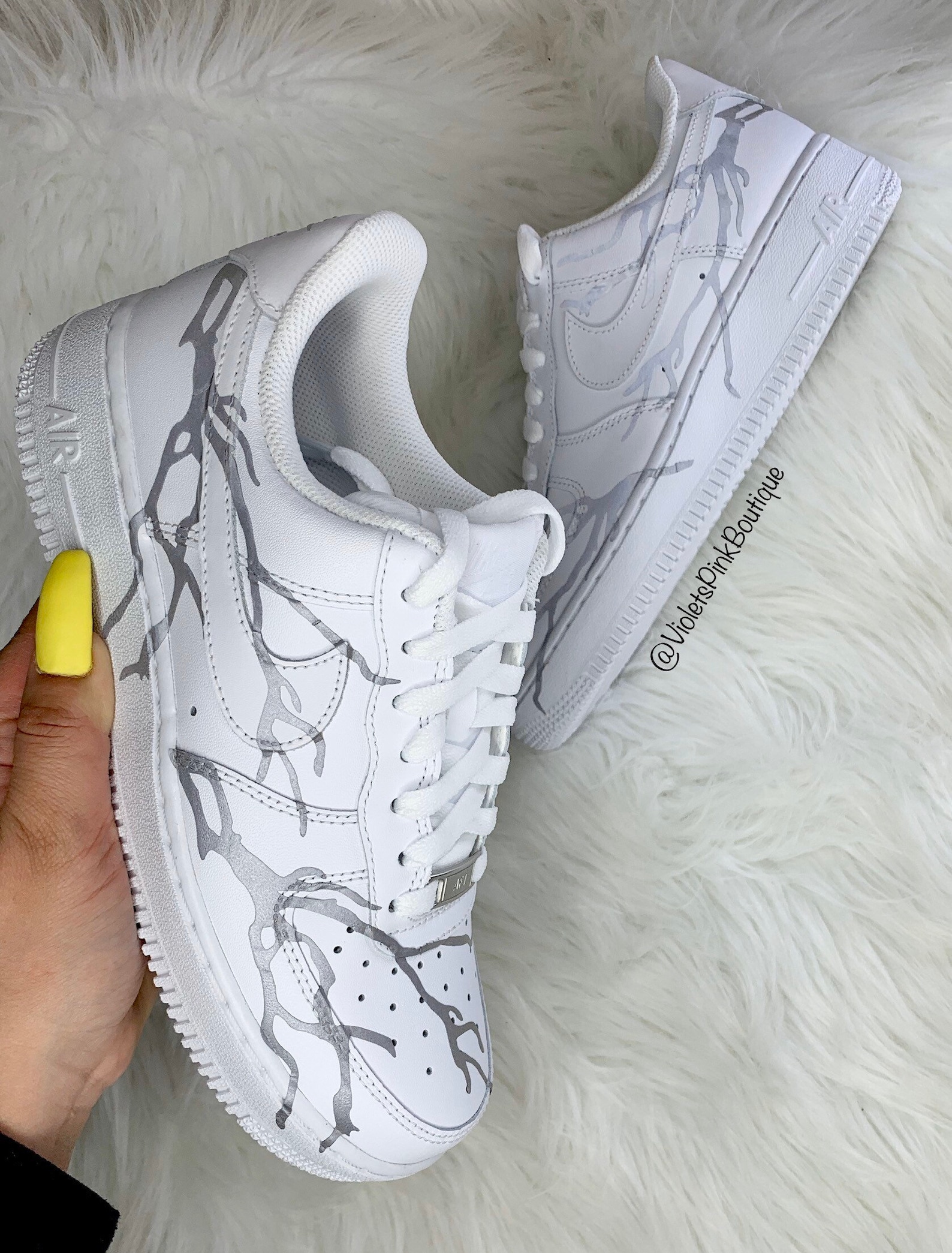 Custom Nike Air Force 1 With Reflective Grey Lightning Bolt | Etsy