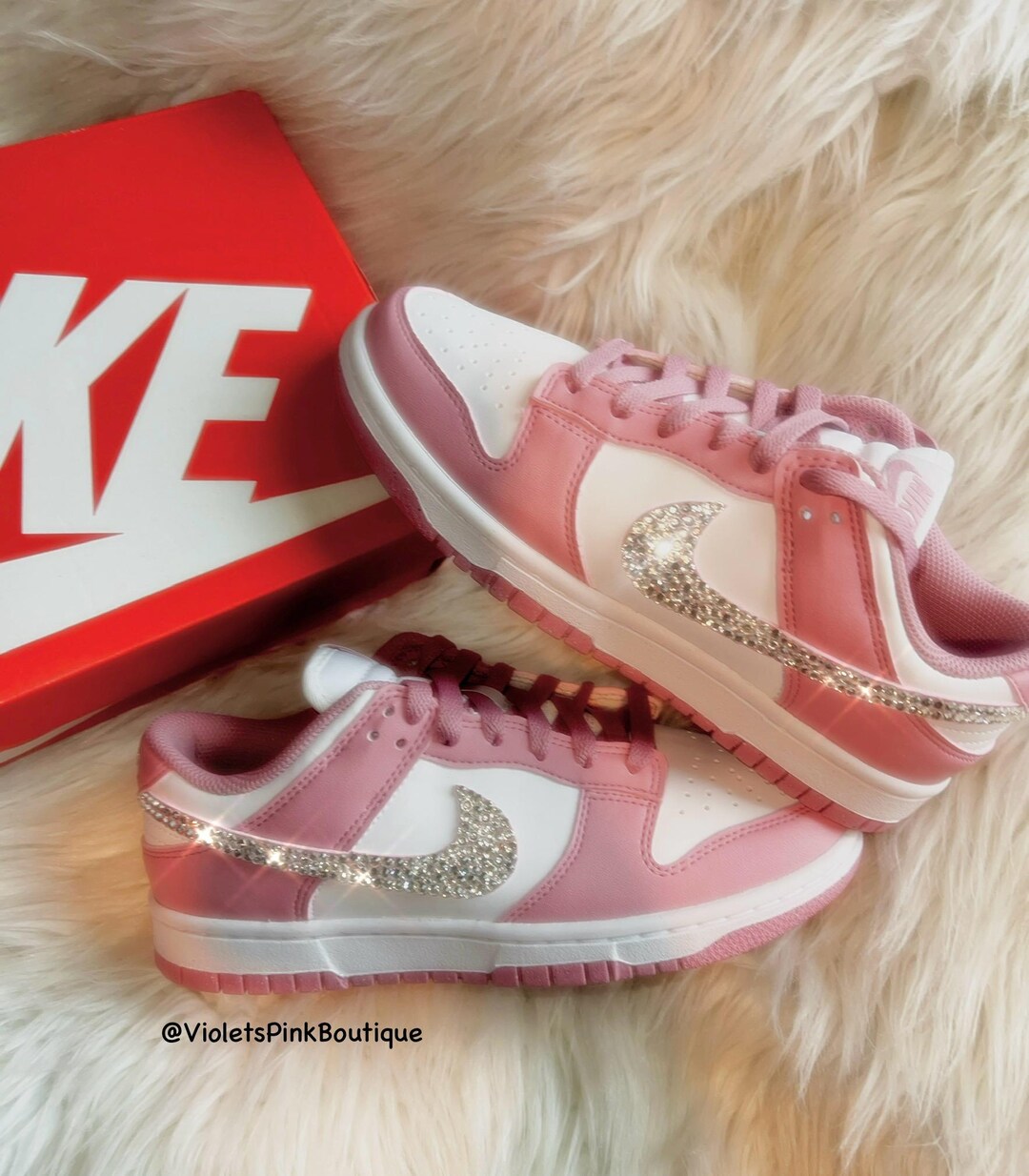Pink Nike Dunks Swarovski Crystal Shoes Bling Sneakers Rhinestone ...