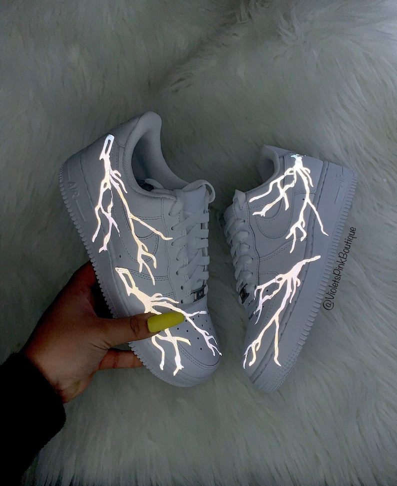 Custom Nike Air Force 1 With Reflective Grey Lightning Bolt - Etsy