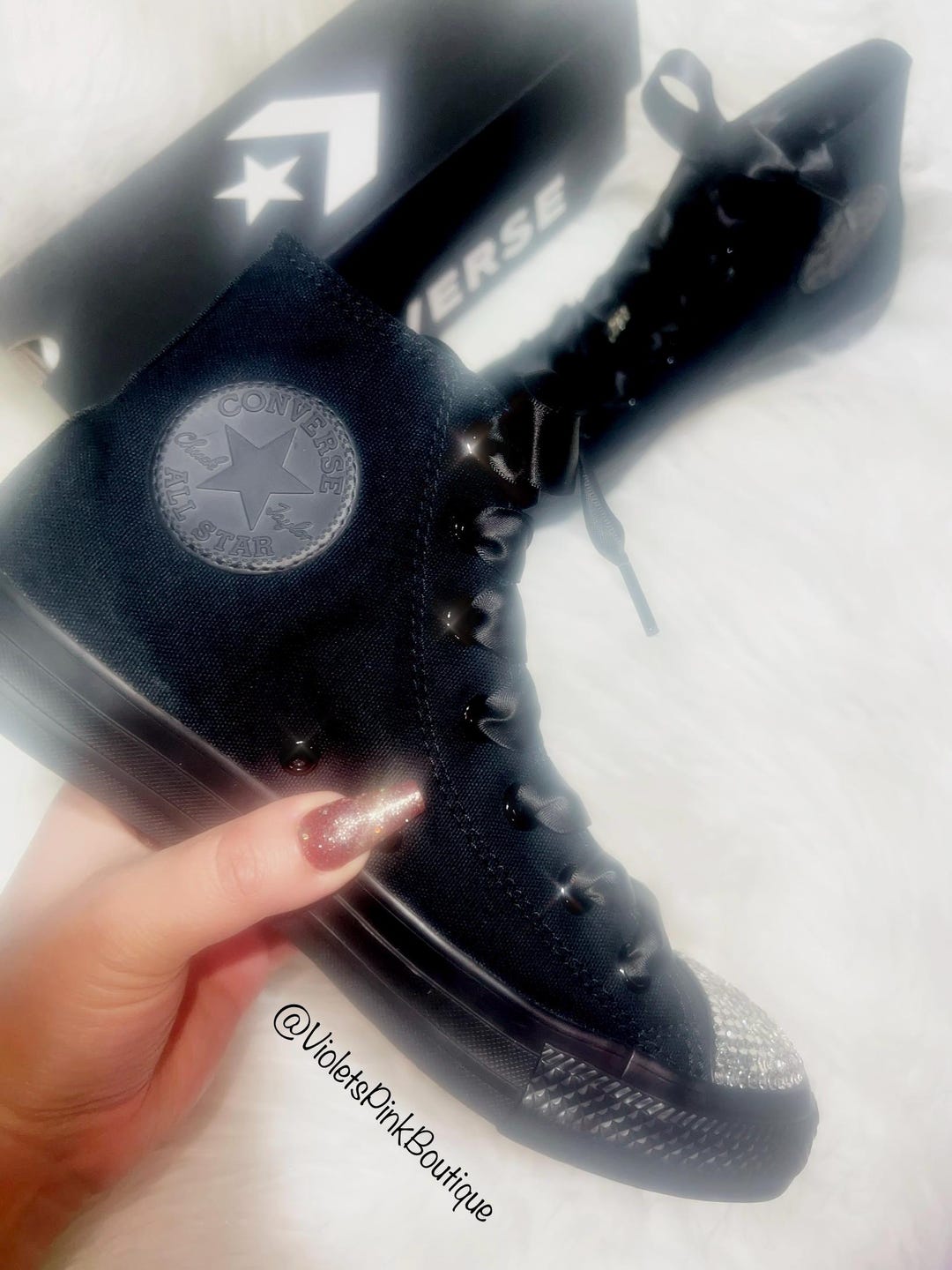 Women's Bedazzled Converse With Satin Ribbon Laces Swarovski Crystals ...
