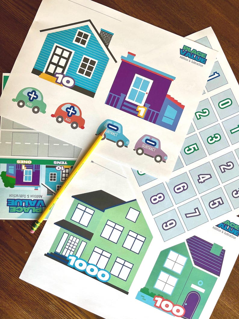 Printable Place Value Neighborhood Houses and Math Worksheet, Addition ...