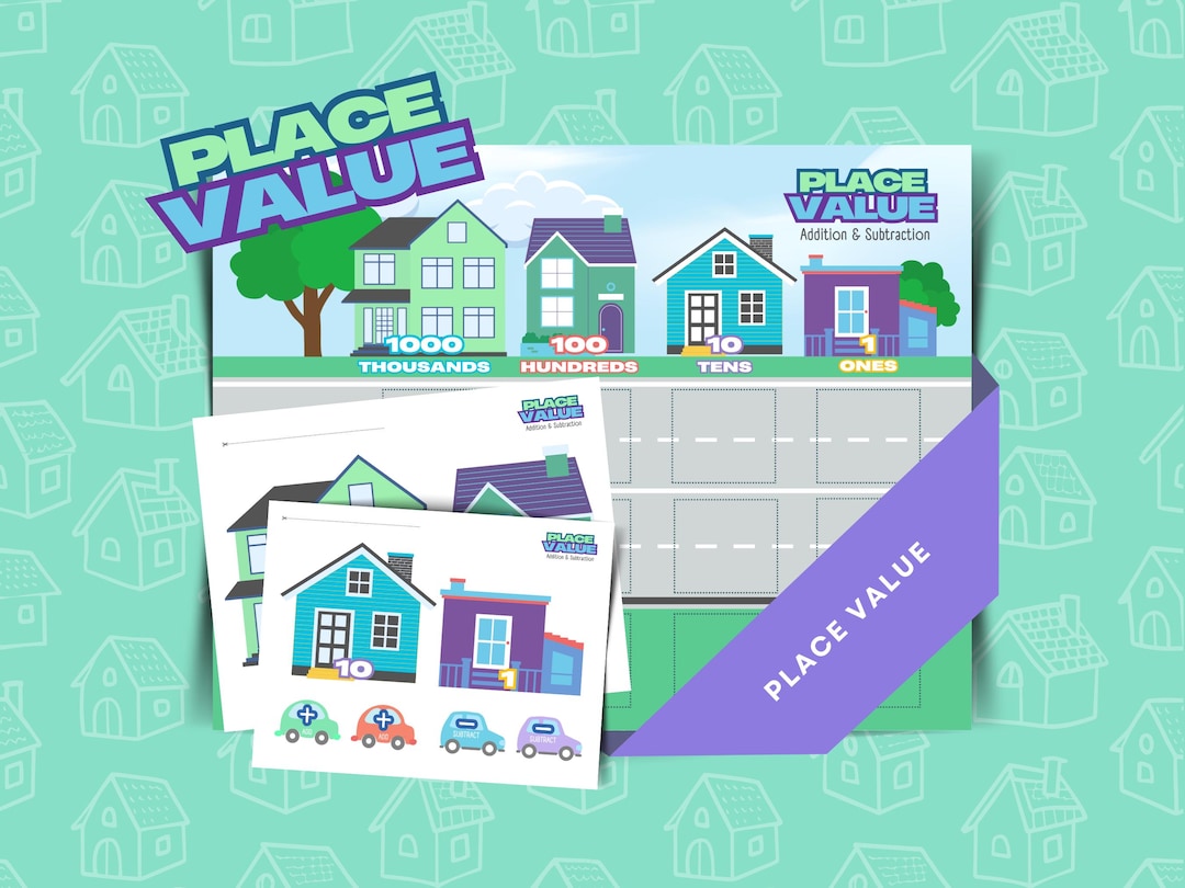 Printable Place Value Neighborhood Houses and Math Worksheet, Addition ...