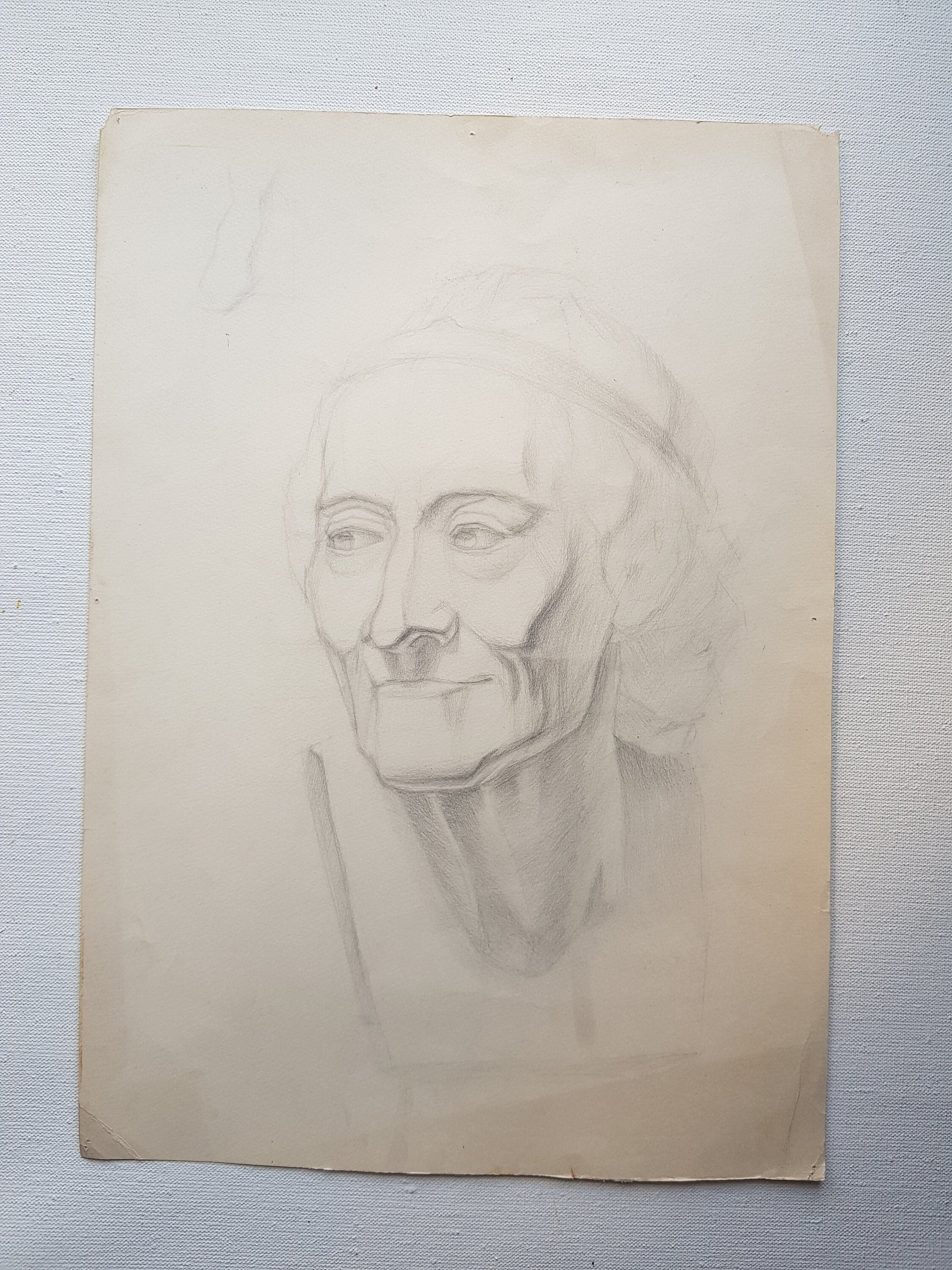 Vintage graphite pencil drawing plaster head Voltaire antique | Etsy