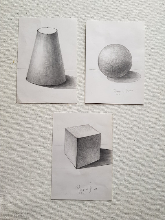 Original Lead Pencil Drawings Plaster Geometric Figures | Etsy