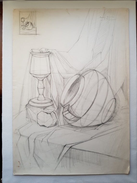 Original 1986 Graphite Pencil Still Life Antique Vase Line - Etsy