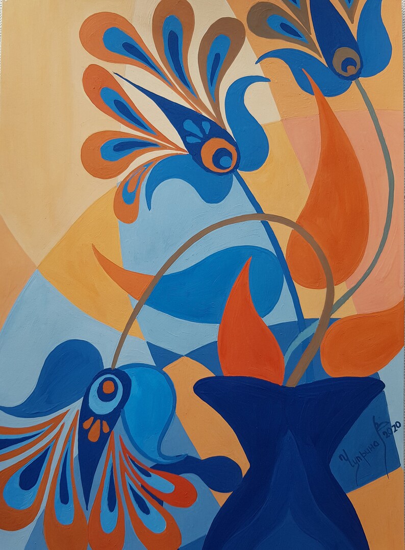 Original Gouache Paintingflowers Paintingmodern Wall - Etsy