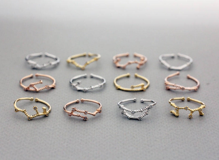 Zodiac Sign RingCubic Astrology Zodiac Ring Birthday Ring | Etsy