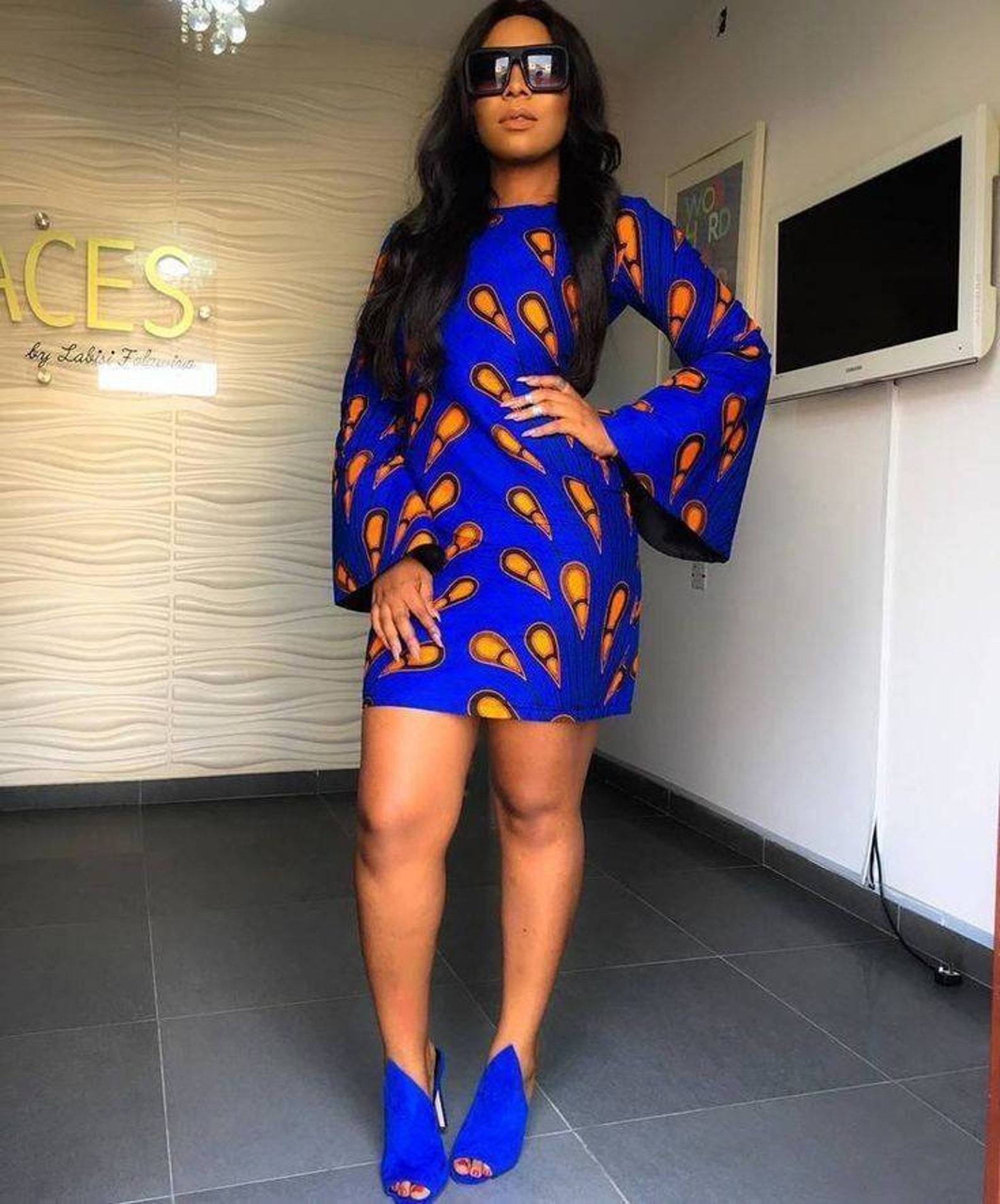 Kachi African Print Shift Dress With Bell Sleeve Ankara Mini - Etsy