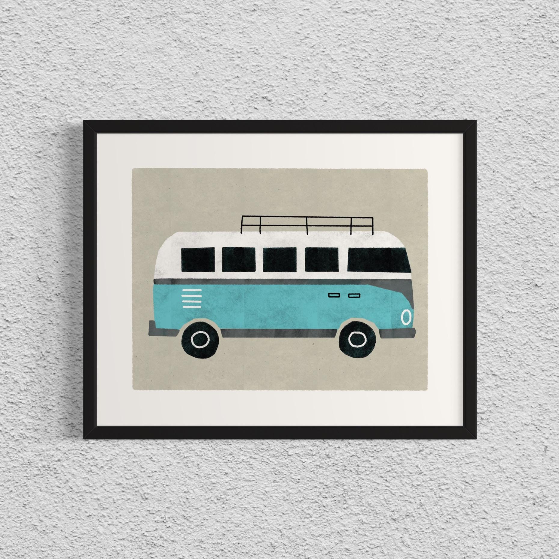 VW Bus Art, Retro Bus Printable, Transportation Wall Decor, Children's ...
