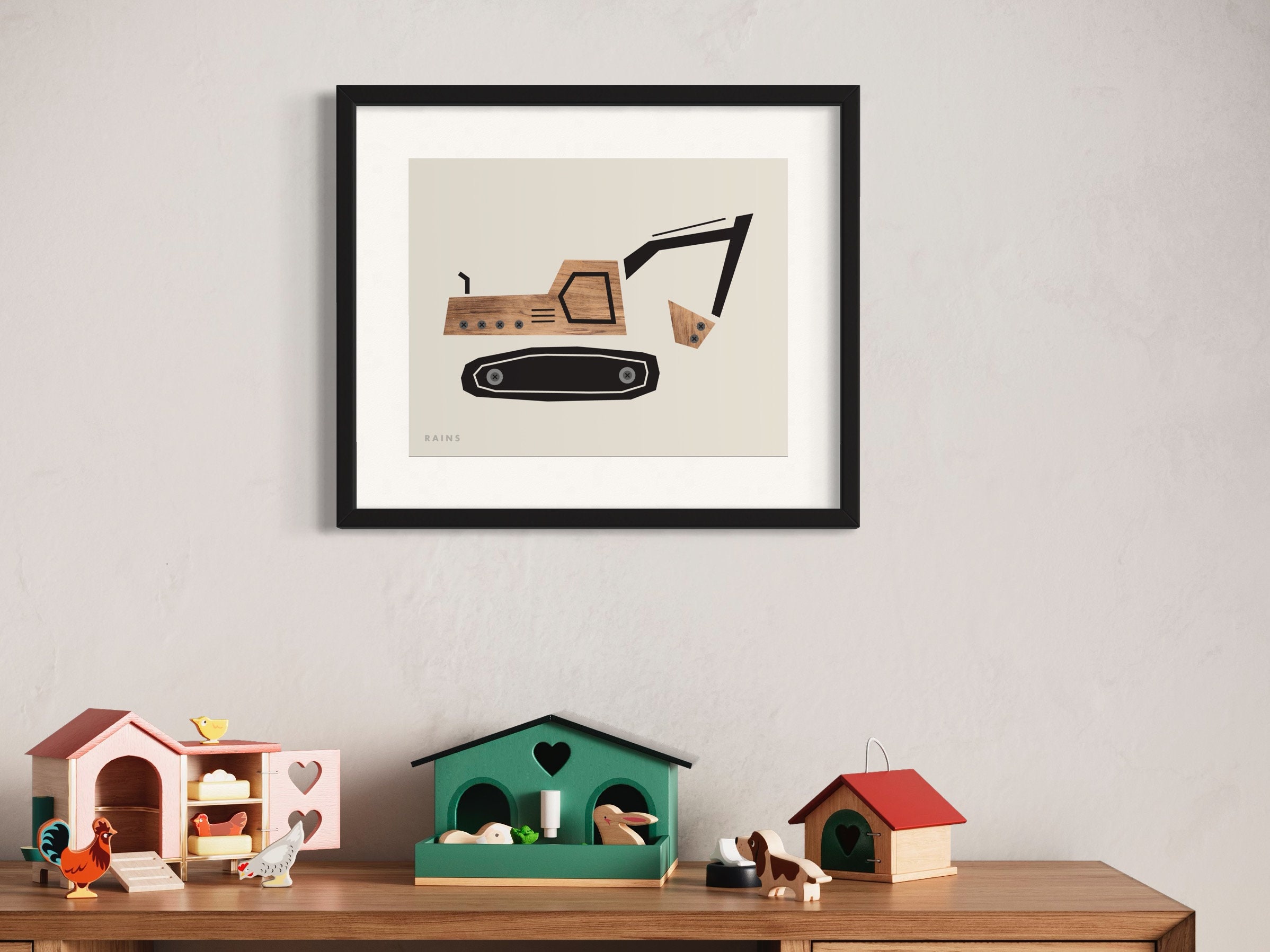 Excavator Print, Digger Art, Construction Print, Toddler Boy Poster ...