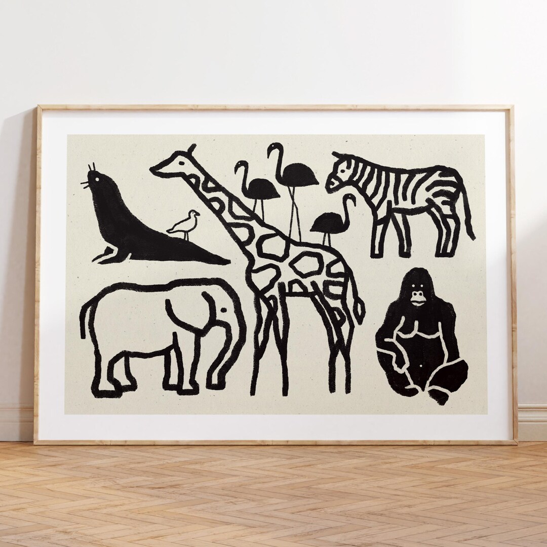 Zoo Animal Art Print, Animal Art, Animal Art Print, Neutral Kids Art ...