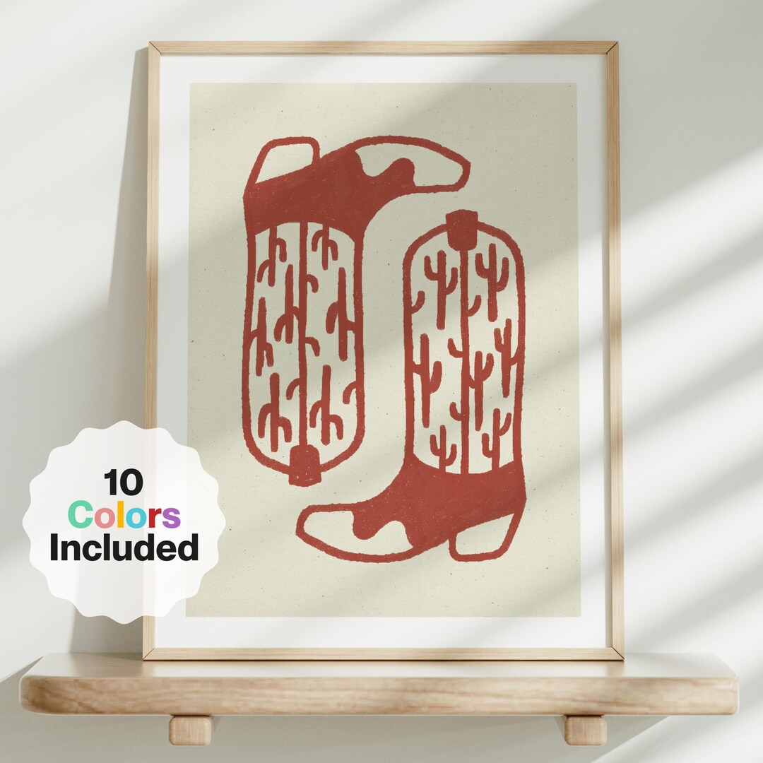 Cowboy Boots Art Print 10 Color Bundle, Printable Cowboy Boot Art ...