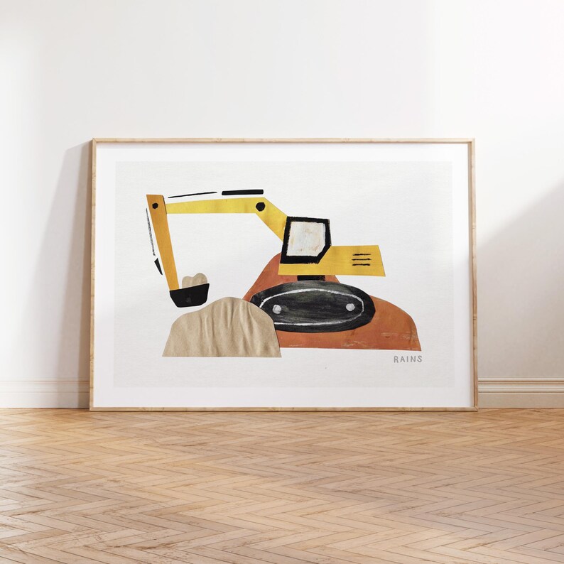 Excavator Paper Collage Art Printable | Excavator Art Print for Boys ...