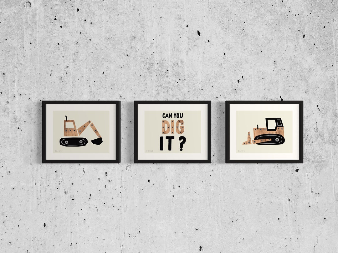 Kid's Digger Art Print Set | Printable Set of 3, Digger Art, Excavator ...