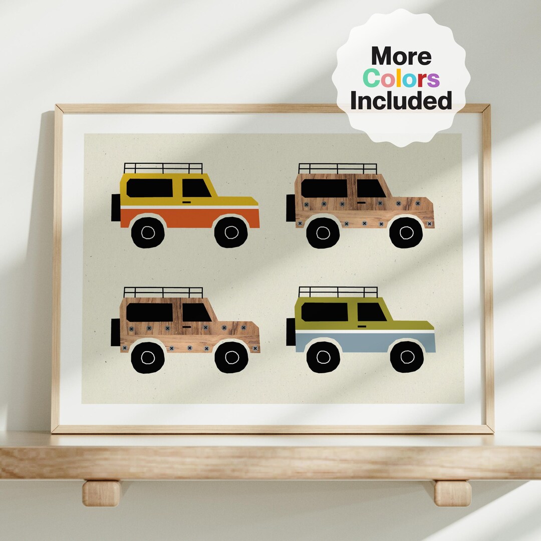 Classic Land Rover Defender Art Print, Classic Bronco Truck Art Print ...
