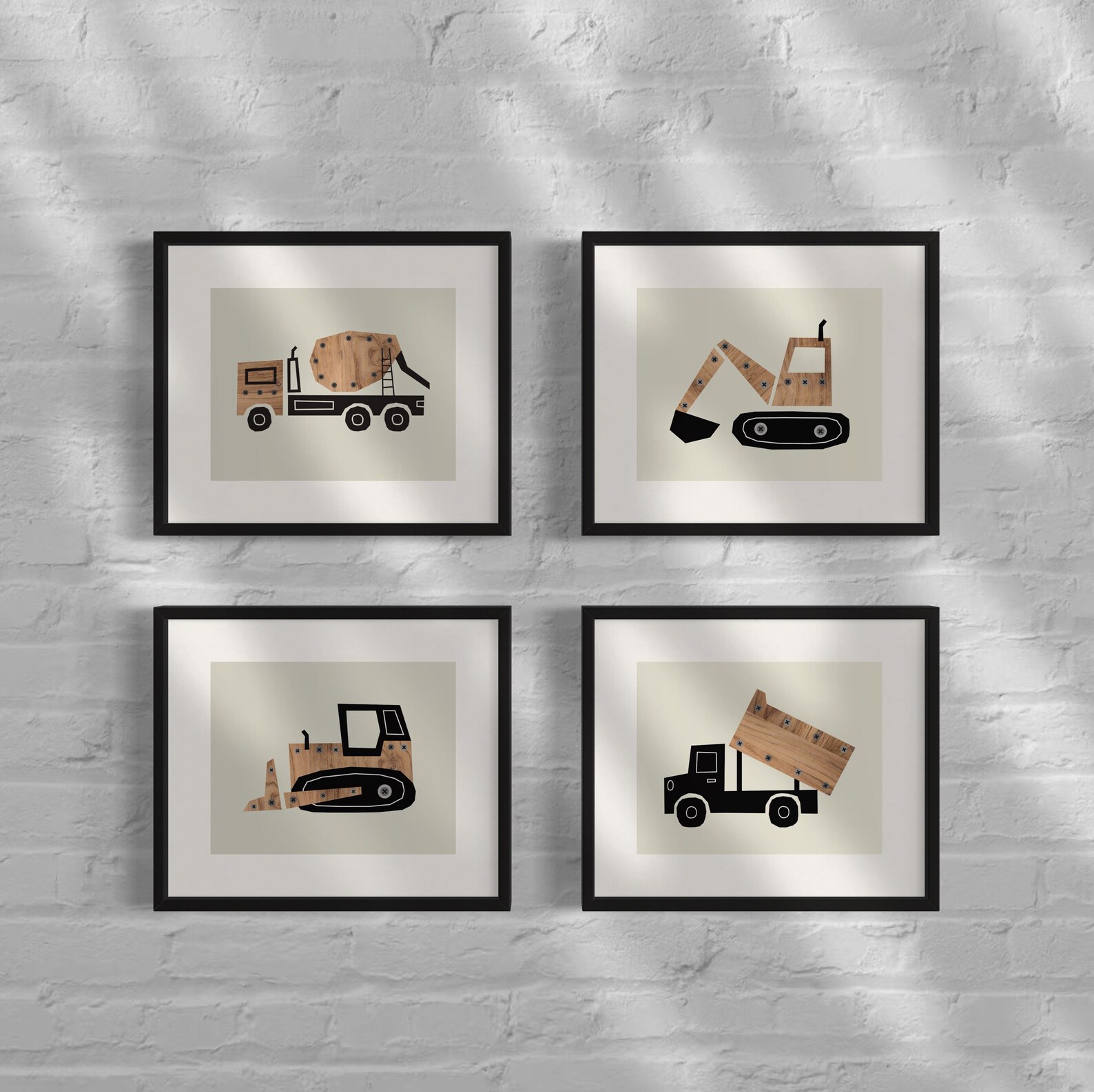 Construction Truck Art Prints - Printable Set of 4, Excavator, Concrete ...