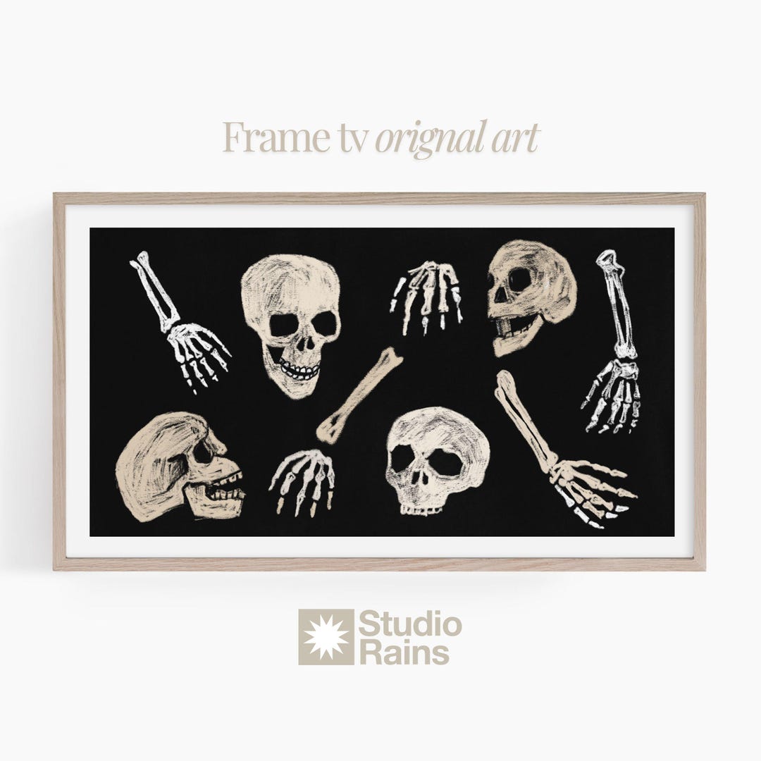 Spooky Creepy Frame TV Halloween Art, Skeleton Art, Neutral Frame TV ...