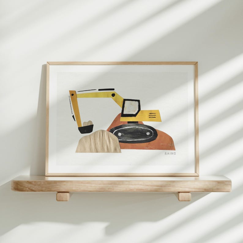 Excavator Paper Collage Art Printable | Excavator Art Print for Boys ...