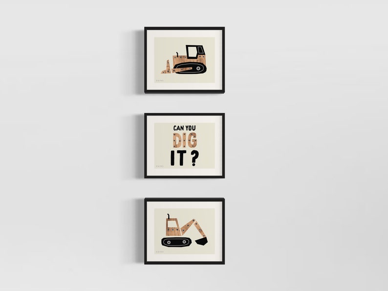 Kid's Digger Art Print Set | Printable Set of 3, Digger Art, Excavator ...