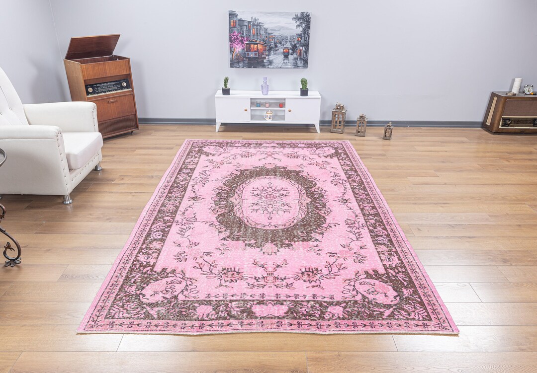 6x9 Size Antique Pink Turkish Rug Living Room Large Area Rug Pink ...