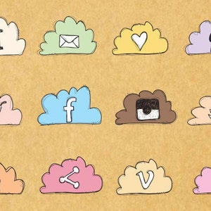 Social Media Icons, Hand Drawn Pastel Web Icons, Blog Icons, 3 Sizes ...